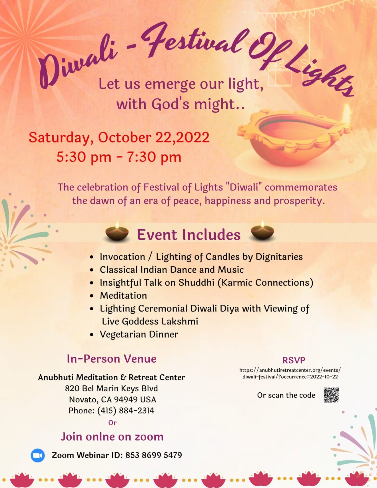Diwali Festival ~ Special Event In-Person or Online – Anubhuti